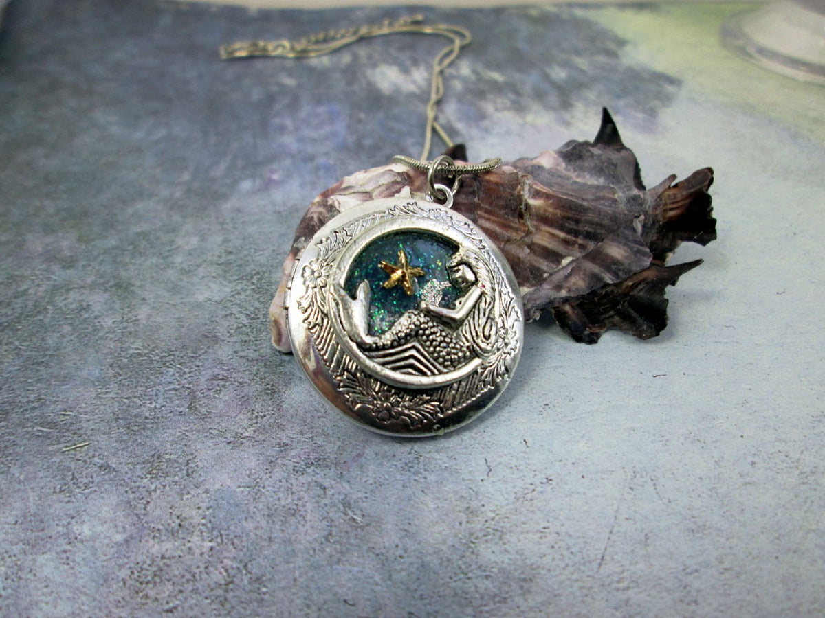 Glow In The Dark Mermaid Locket Necklace with Starfish Mermaid Jewelry ...